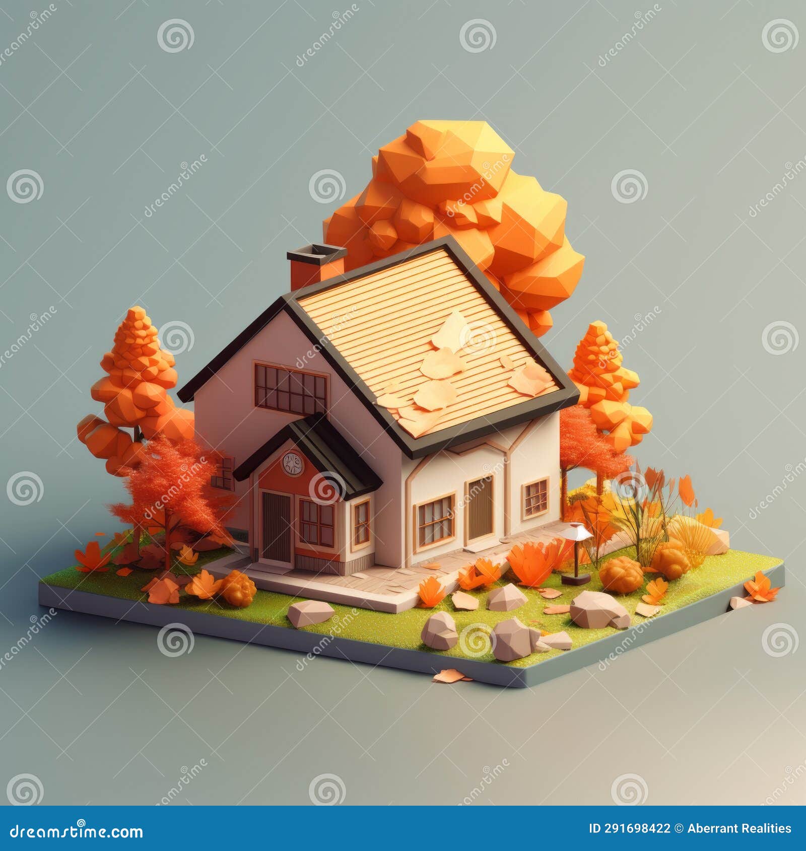 Low Poly House with Autumn Leaves and Trees in the Background Stock ...