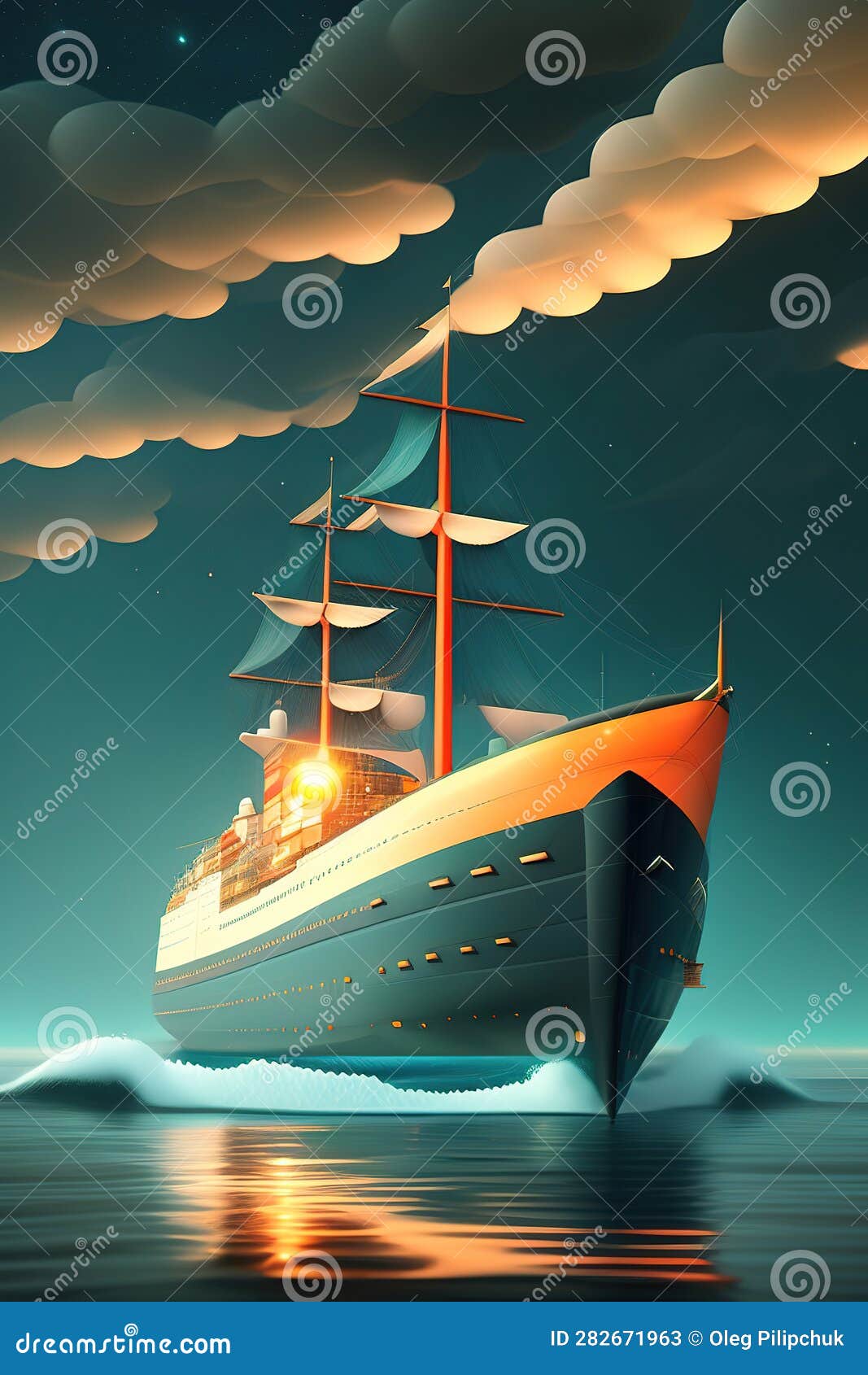 Low Poly:huge Ship in the Ocean, Night Scene, Ai Generated Stock ...