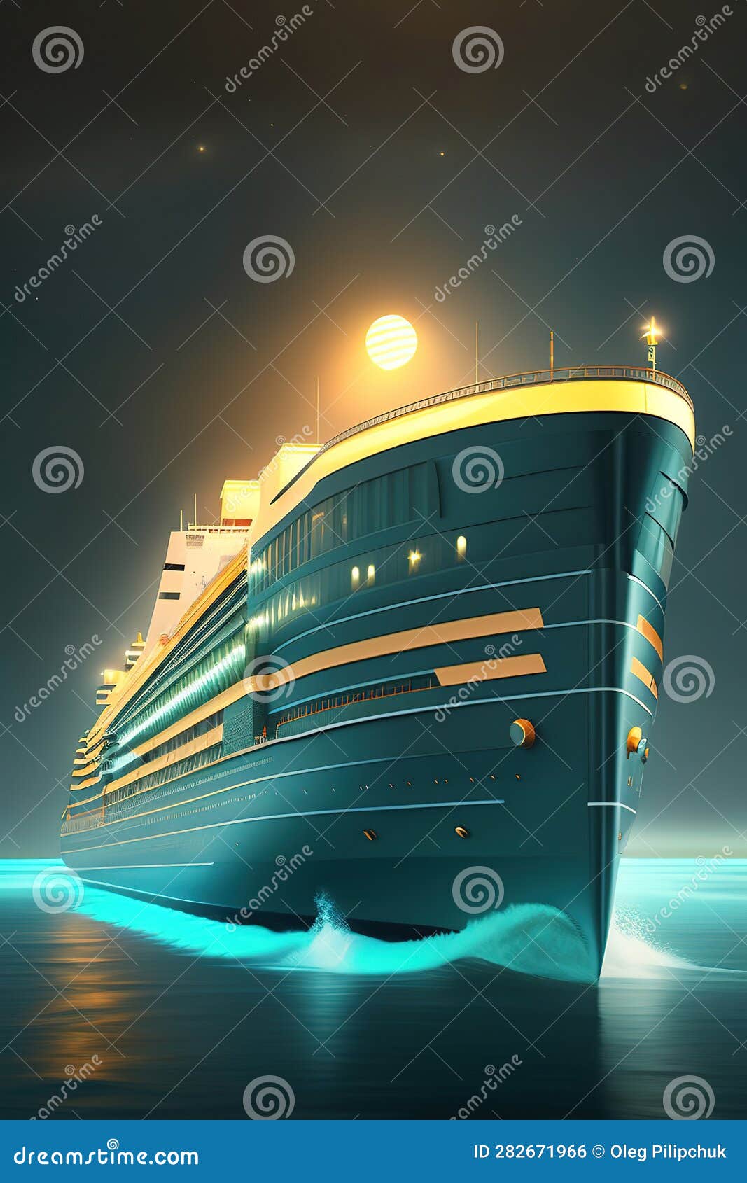 Low Poly:huge Ship in the Ocean, Night Scene, Ai Generated Stock ...