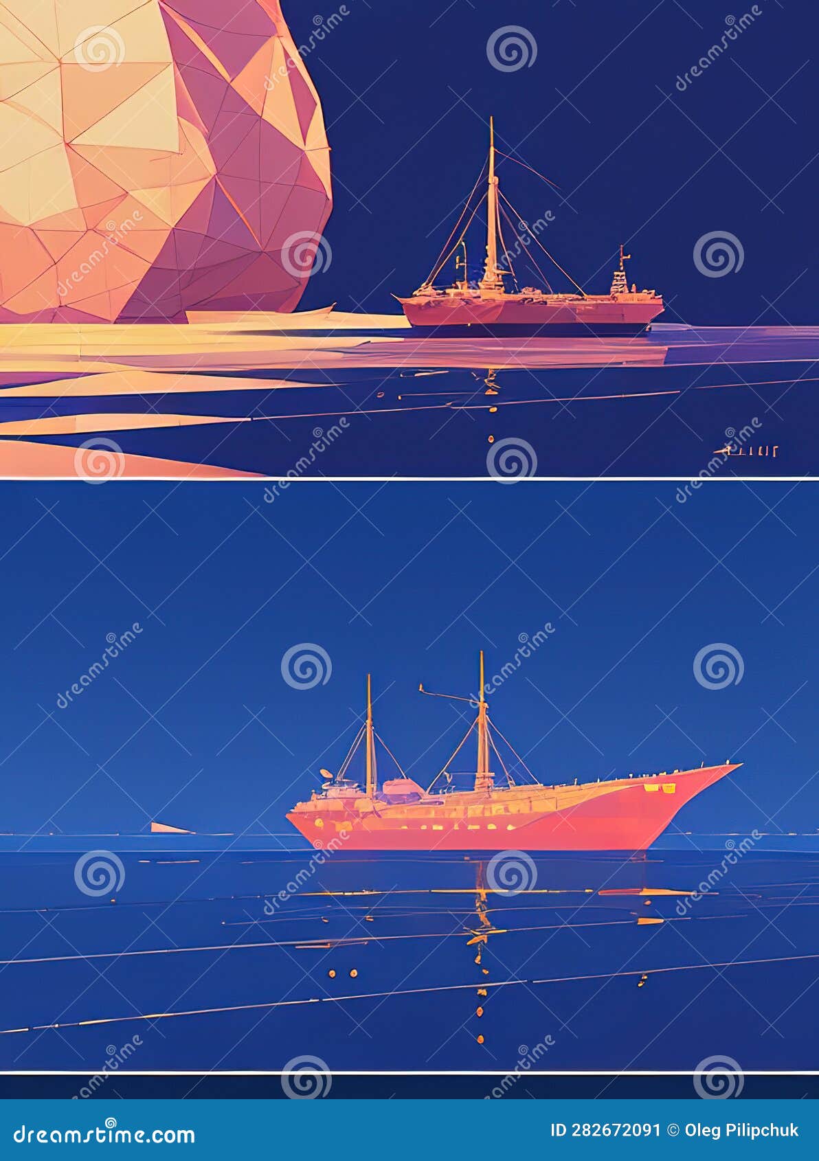 Low Poly:huge Ship In The Ocean, Night Scene, Ai Generated Stock ...