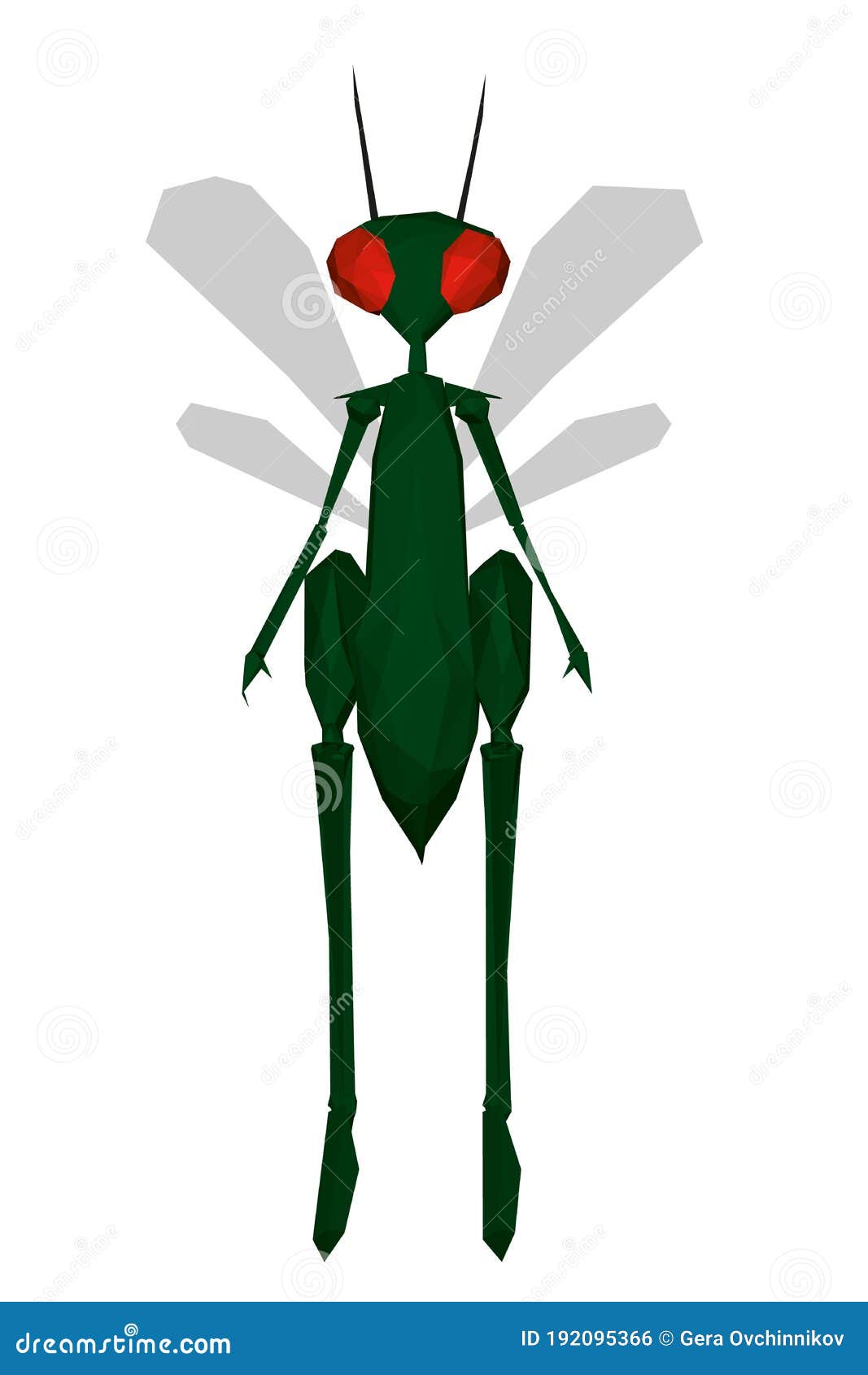 Low Poly Humanoid Dragonfly. the Green Beetle Stands on Two Legs. 3D ...