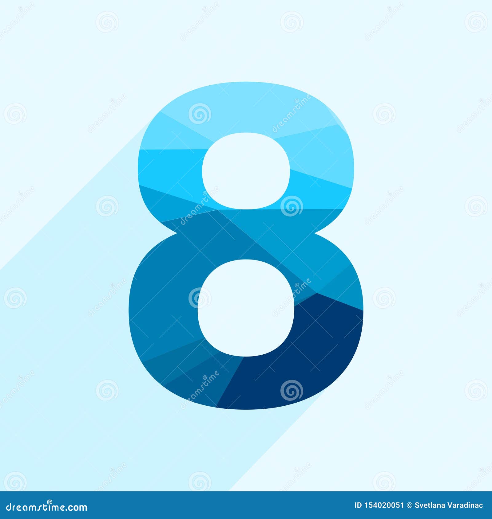 Blue Vector Polygon Eight Number Font with Long Shadow. Stock Vector ...