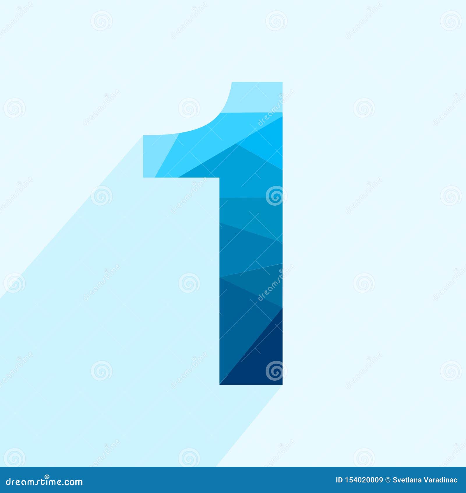 Blue Vector Polygon One Number Font with Long Shadow. Stock Vector ...
