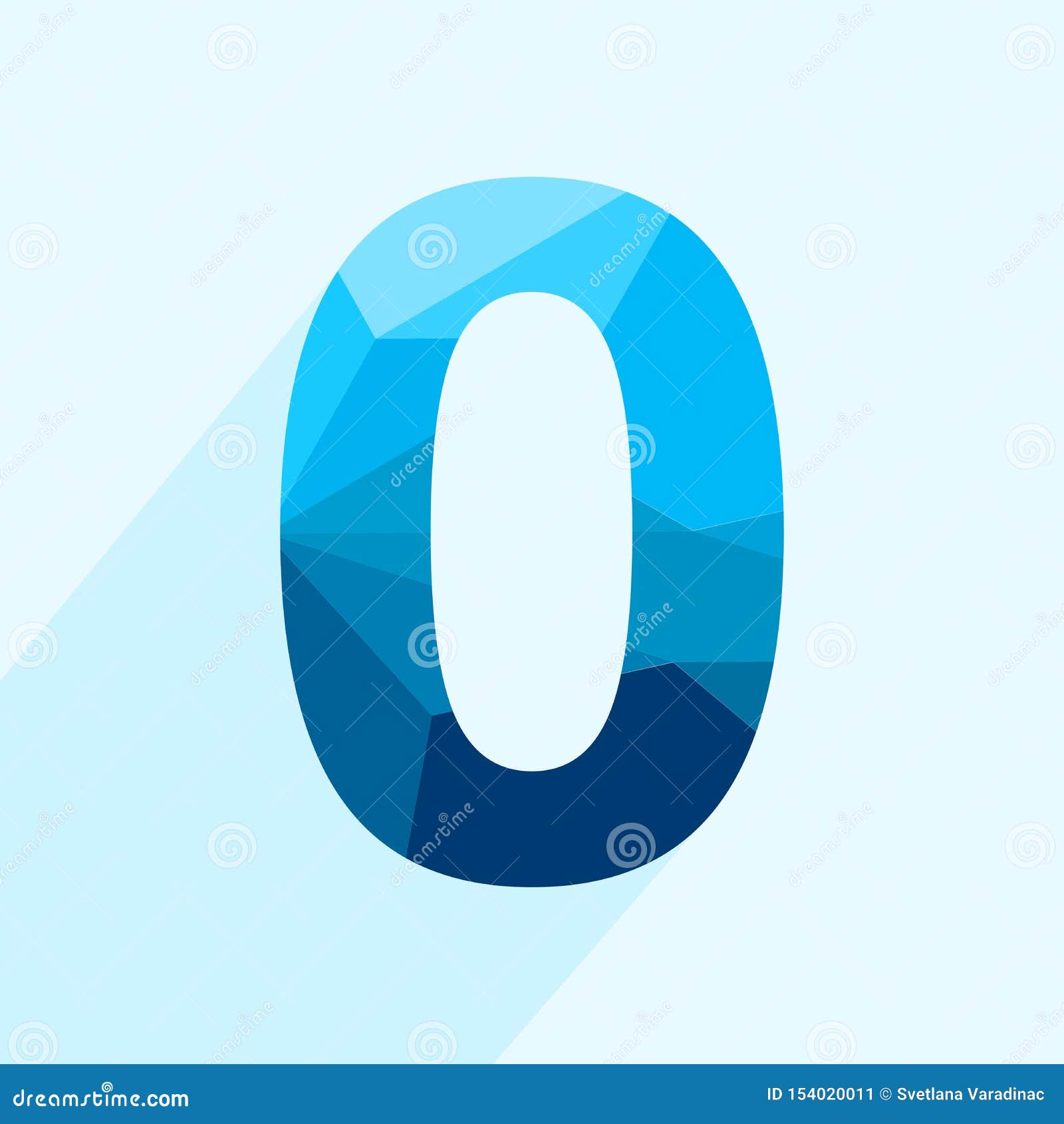 Blue Vector Polygon Zero Number Font with Long Shadow. Stock Vector ...