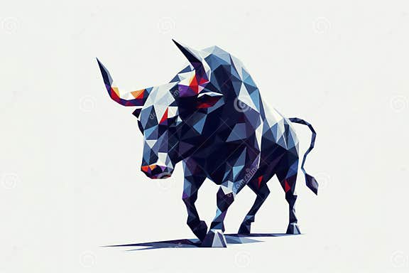 Low Poly Image of a Bull on Solid White Bright Background. Ai ...