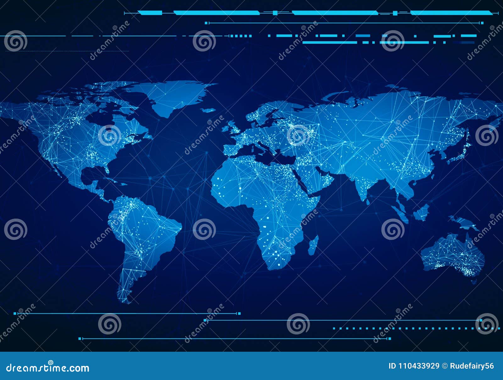 Low-poly Image of World Map with Technology Interface Stock ...