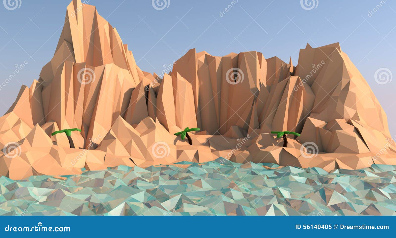 Low Poly Island Beach Illustration Stock Illustration - Illustration of ...