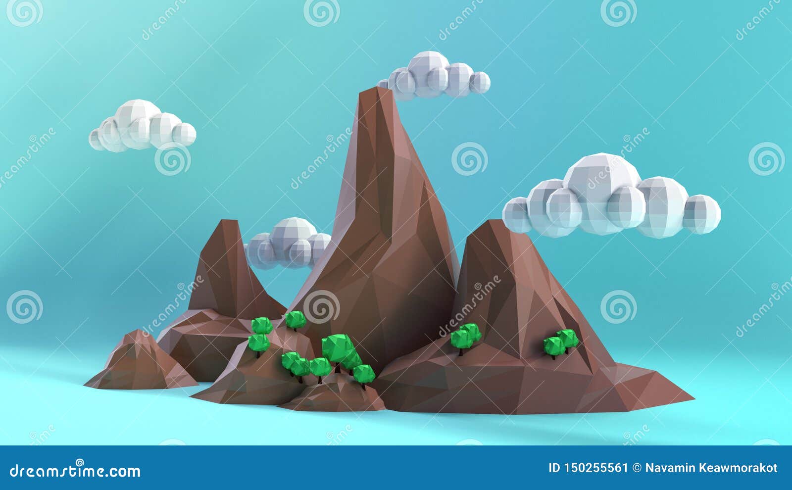Low Poly Island with on a Blue Sky.3D Rednering Stock Illustration ...