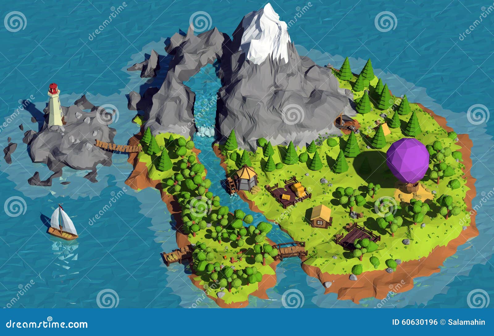 Low poly island stock illustration. Illustration of polygon - 60630196