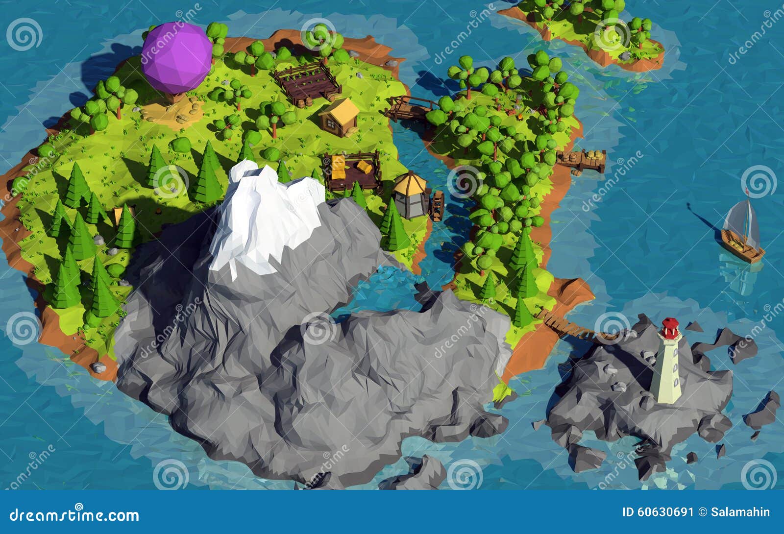Low poly island stock illustration. Illustration of poly - 60630691