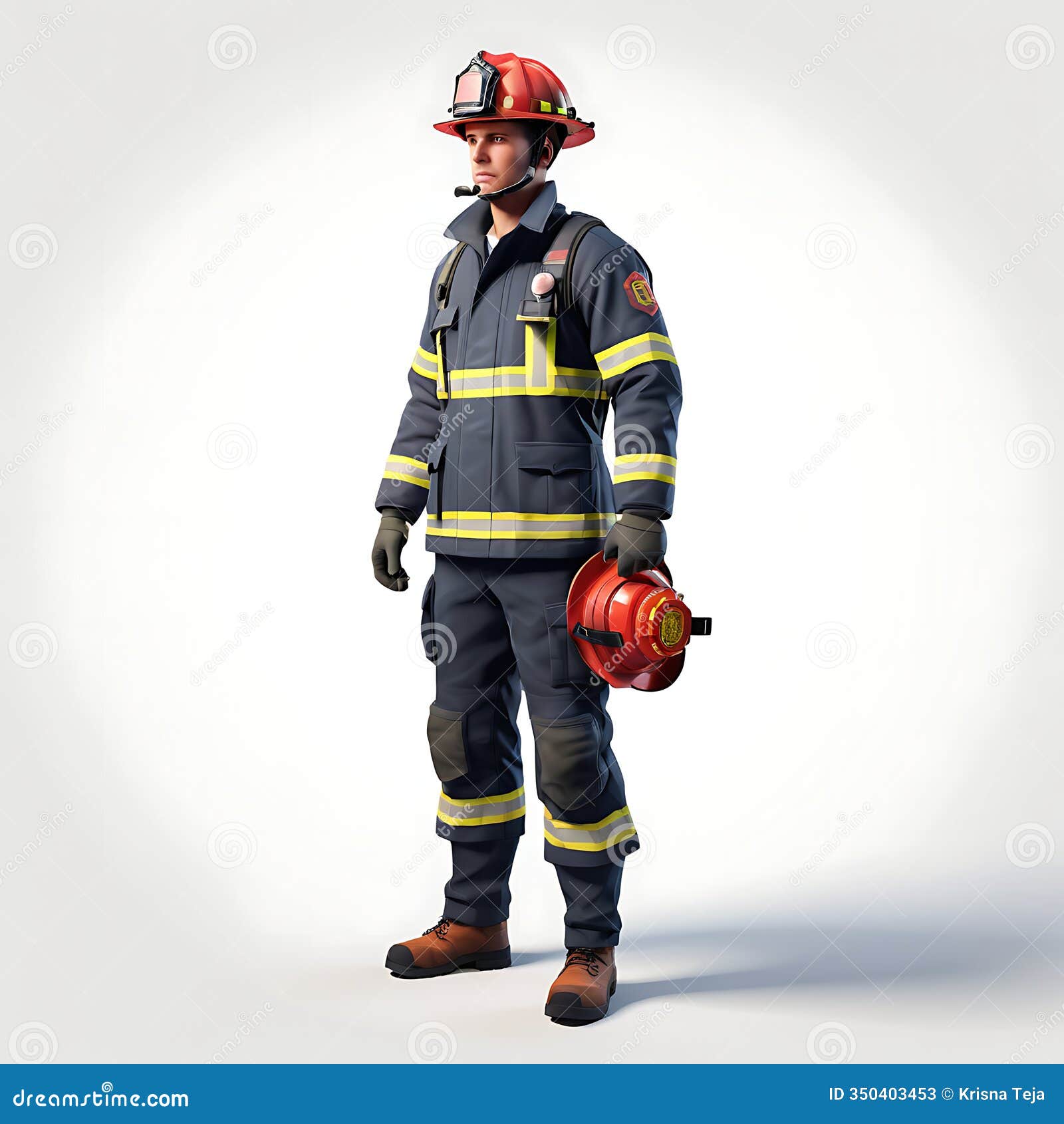 Isometric Low Poly Firefighter on White Background Stock Illustration ...