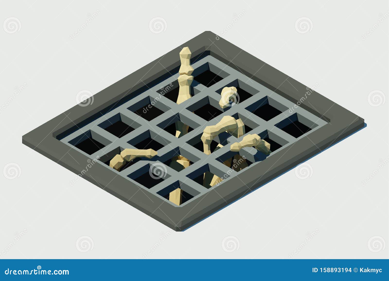 Low Poly Isometric Skeleton Hand Behind Bars. Vector Illustration ...