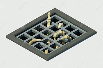 Low Poly Isometric Skeleton Hand Behind Bars. Vector Illustration ...