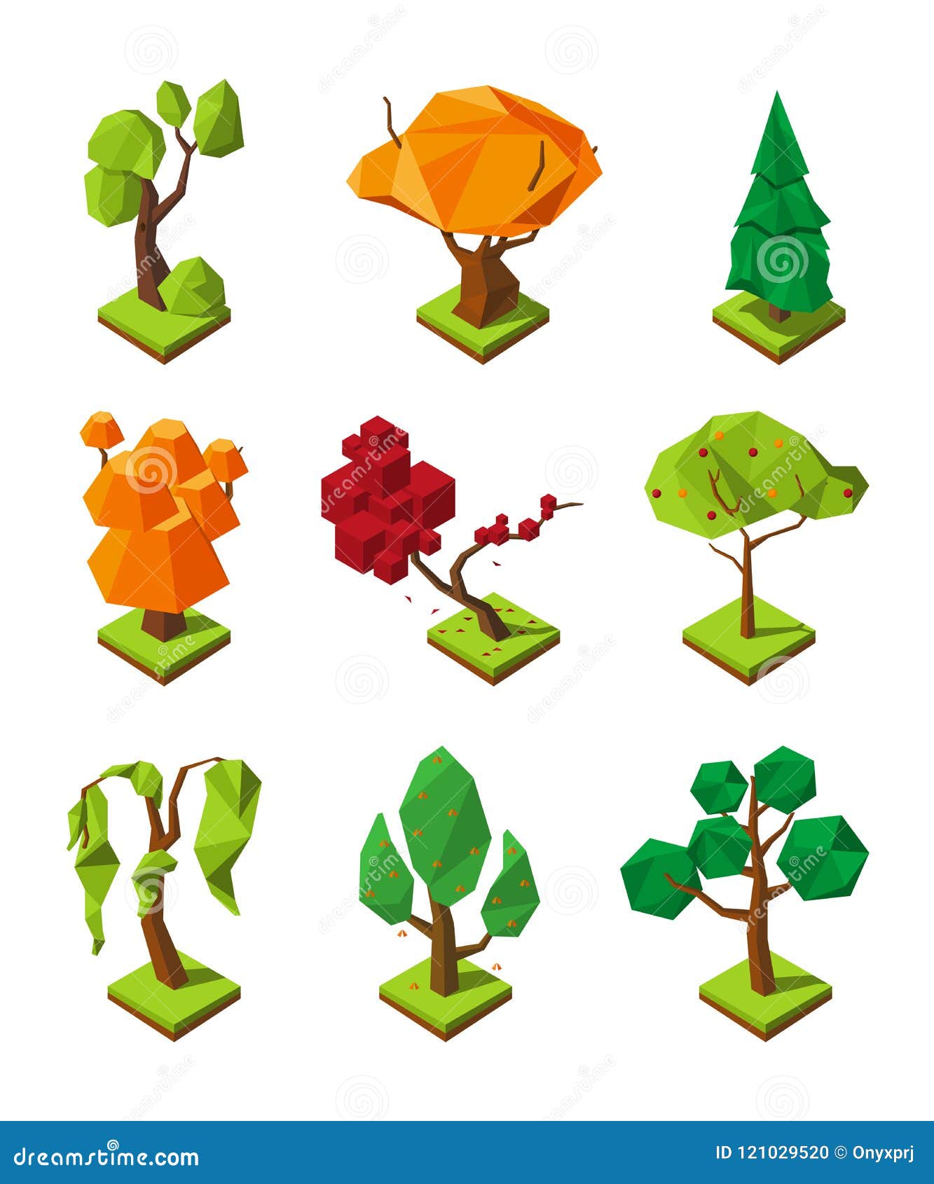Low poly isometric trees stock vector. Illustration of collection ...