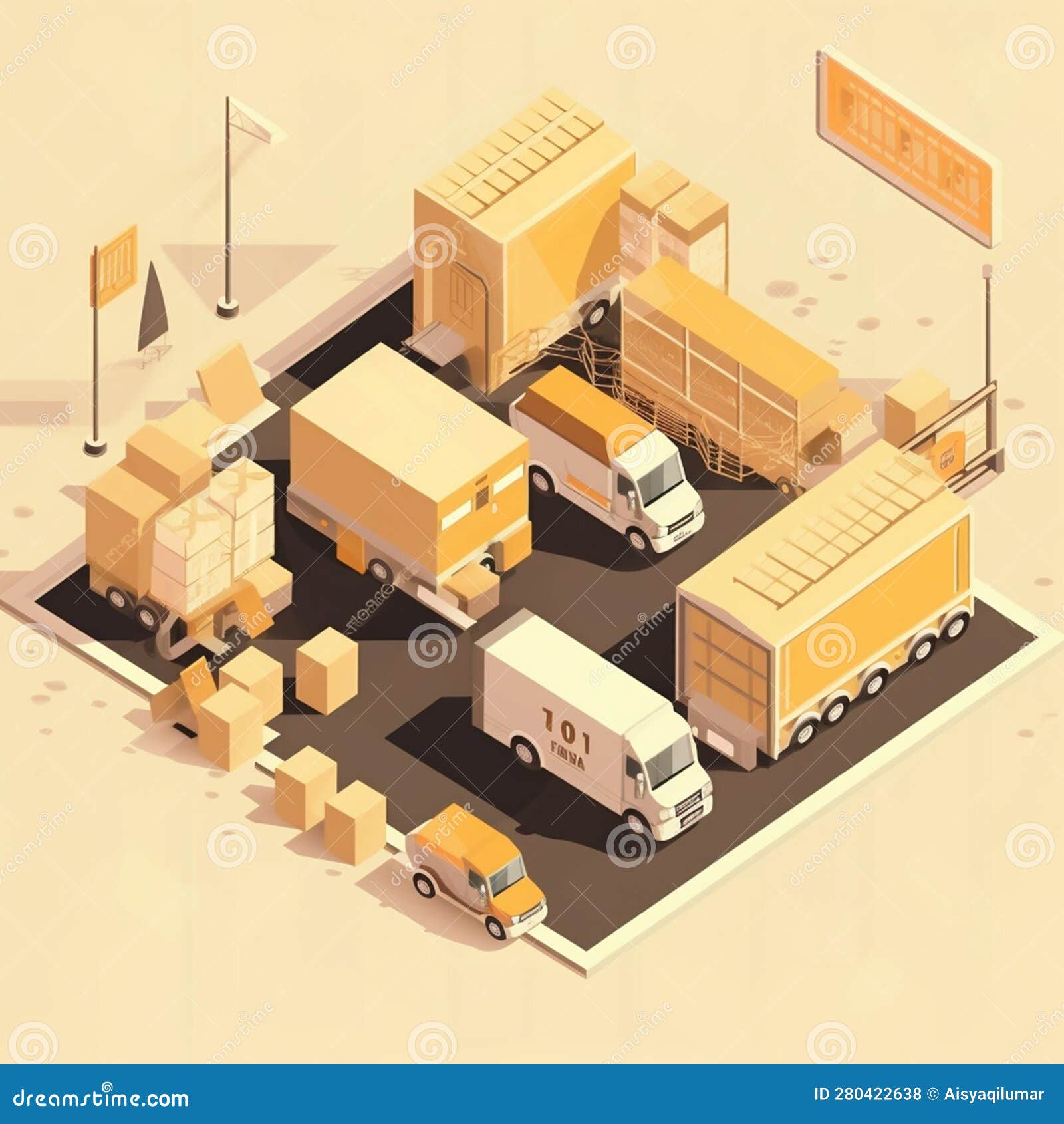 Low Poly and Isometric View of Delivery Company Office and Distribution ...
