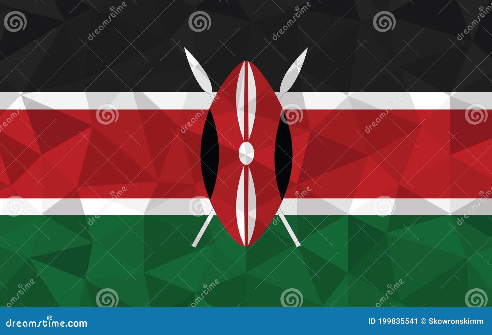 Low Poly Kenya Flag Vector Illustration. Triangular Kenyan Flag Graphic ...