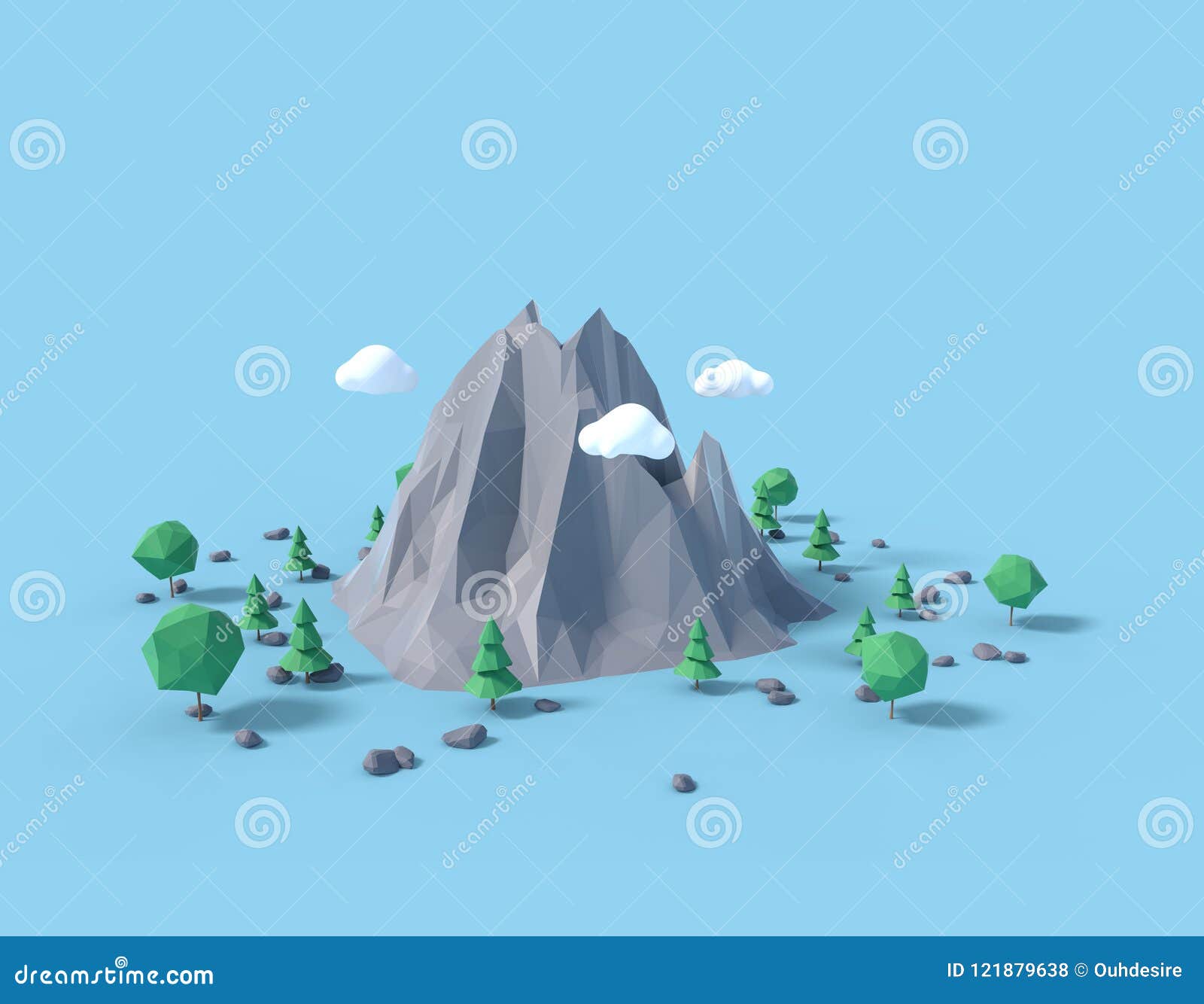 Low Poly Land Scene with Popup Trees and Rocks. Stock Illustration ...