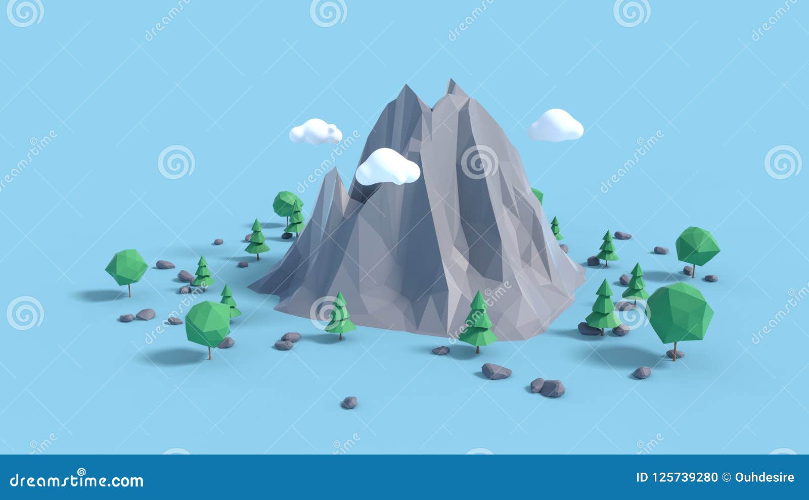 Low Poly Land Scene with Popup Trees and Rocks. Stock Illustration ...