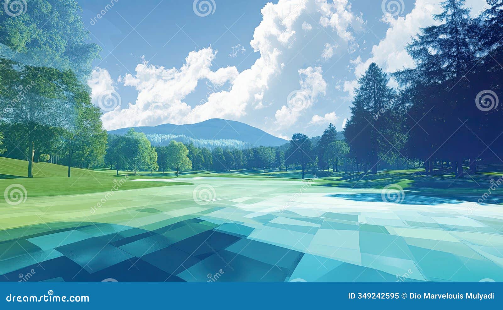 Low Poly Landscape, Lake, Mountain, and Forest. Nature Scene ...