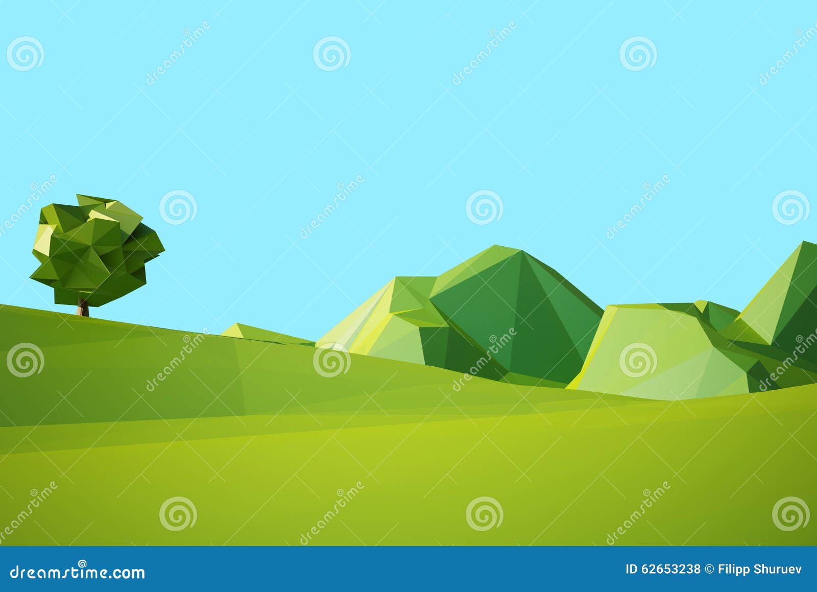 Low Poly Landscaped with Lawn and Trees Stock Illustration ...