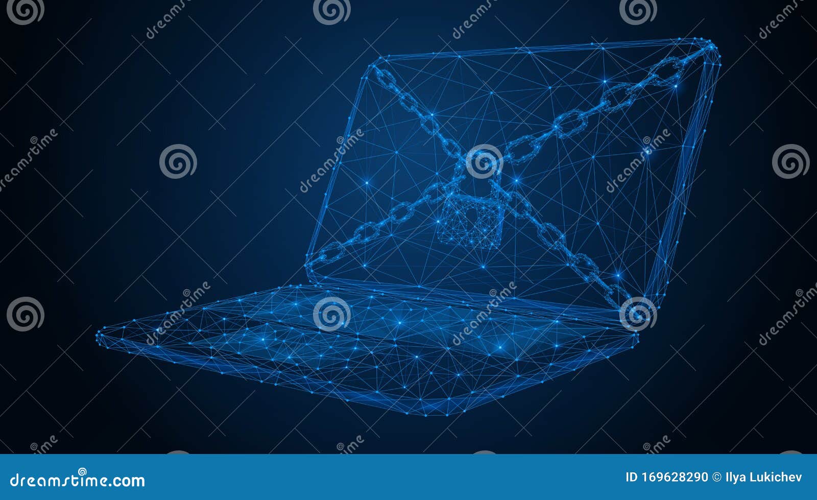 A Low-poly Laptop With A Lock And Chain On The Monitor. The ...