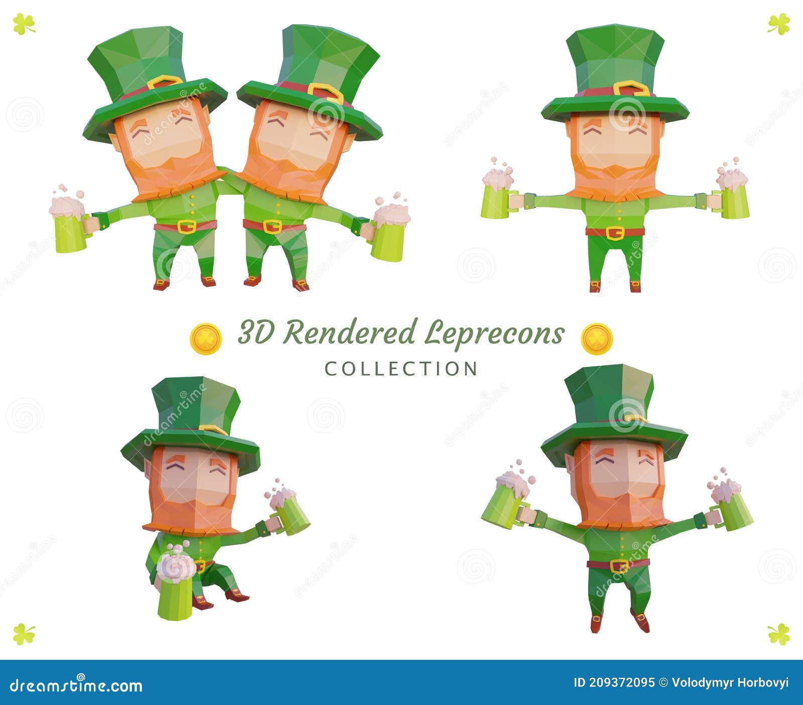 Low Poly Leprecon Characters Set. Stock Illustration - Illustration of ...
