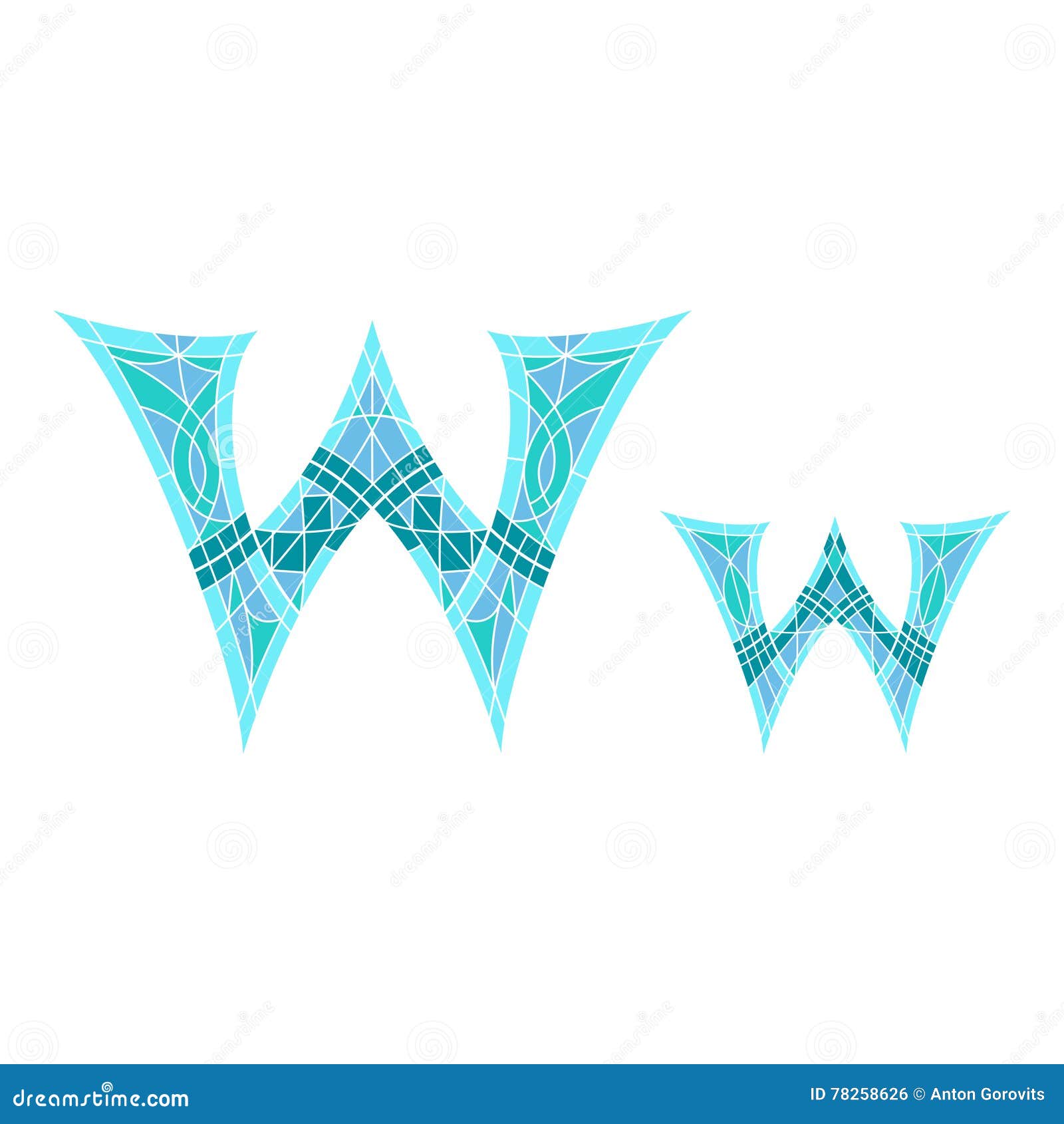 Low Poly Letter W in Blue Mosaic Polygon Stock Vector - Illustration of ...