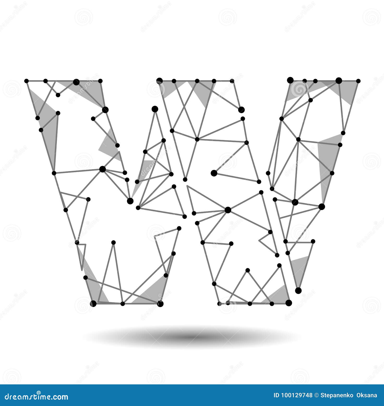 Low Poly Letter W English Latin. Polygonal Triangle Connect Dot Point ...