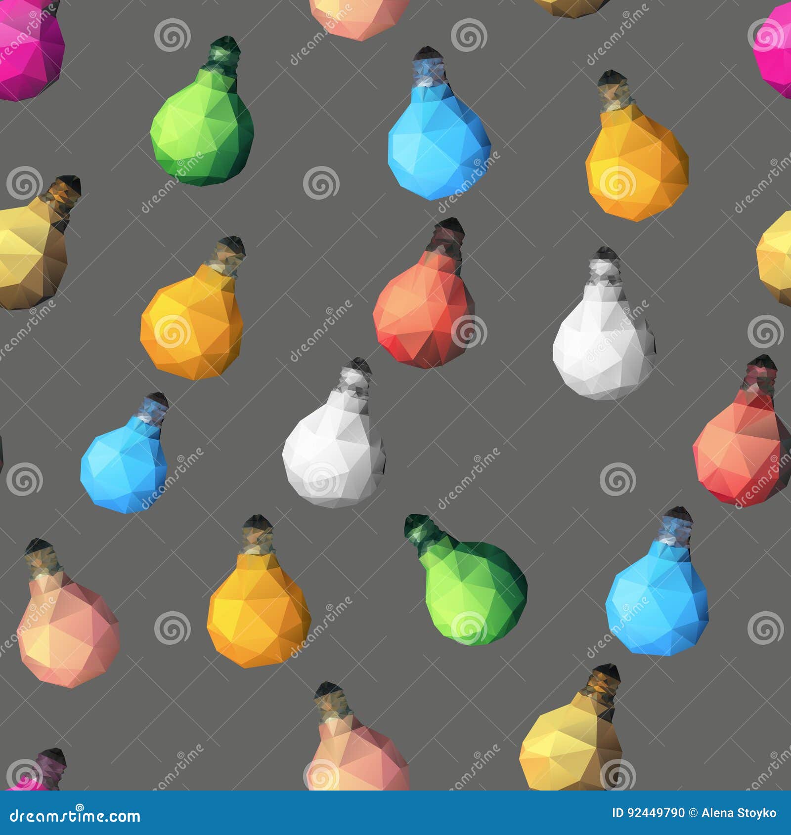 Low Poly Light Bulb. Seamless Pattern Stock Vector - Illustration of ...