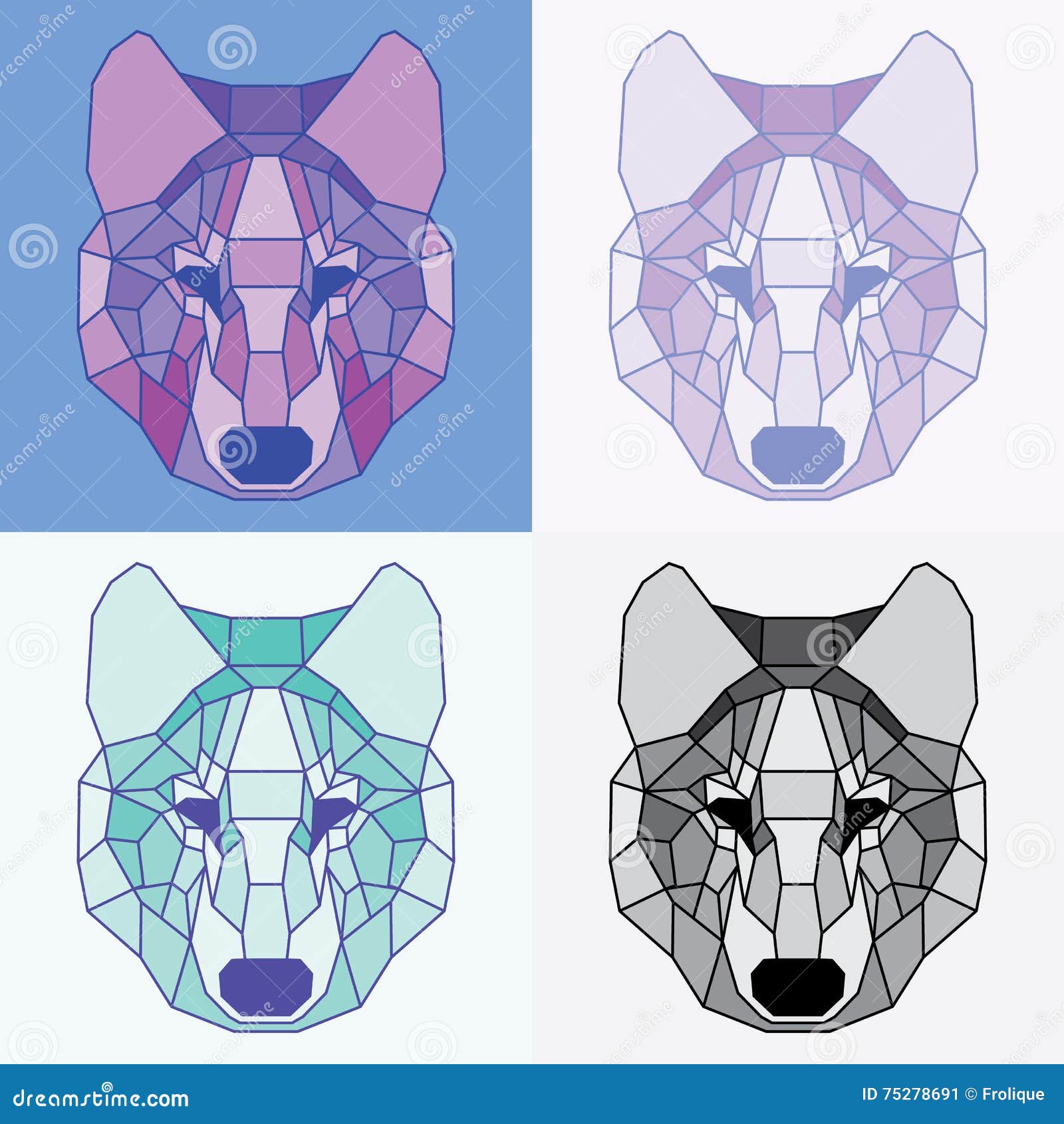 Low poly lined wolves set stock vector. Illustration of front - 75278691