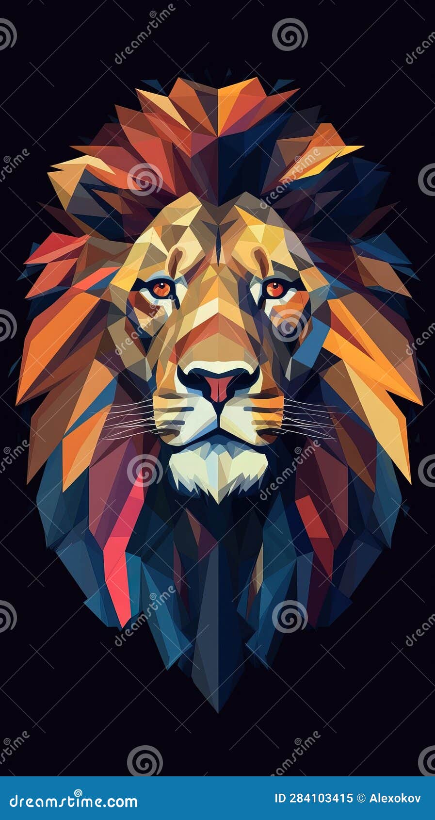 Low Poly Lion on Dark Background. Generative AI Stock Illustration ...