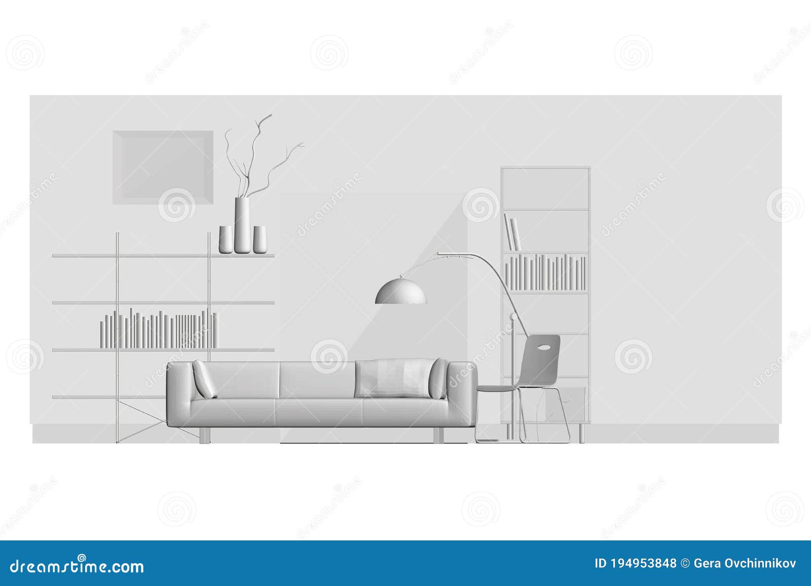 Low Poly Living Room Interior. Front View. 3D Stock Vector ...