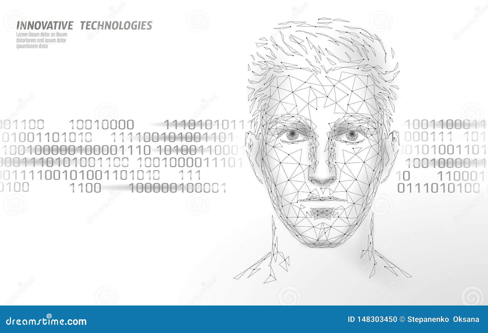 Low Poly Male Human Face Biometric Identification. AI Artificial ...
