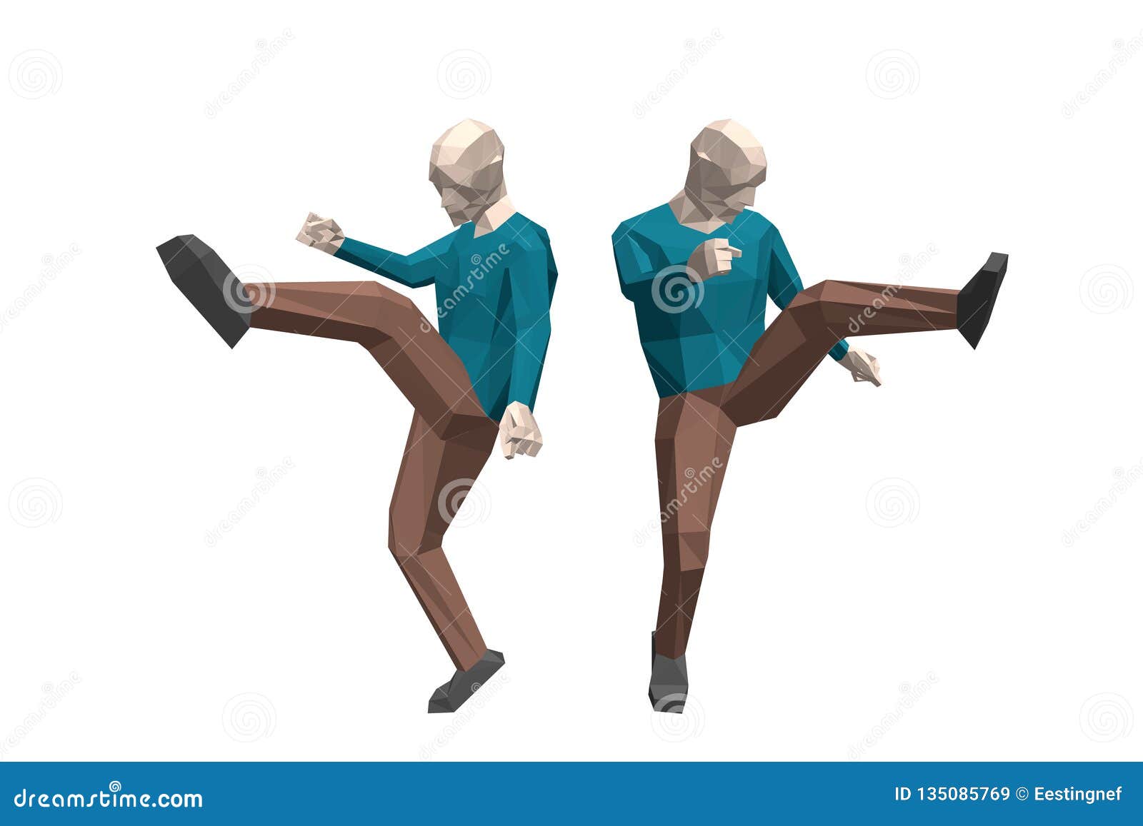 Low Poly Man Makes Front Kick. Isolated on White Background Stock ...