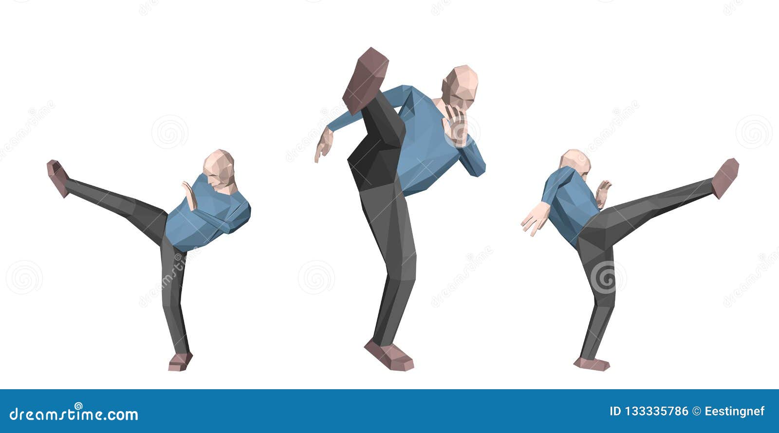 Low Poly Man Makes High Kick. Isolated on White Background Stock Vector ...