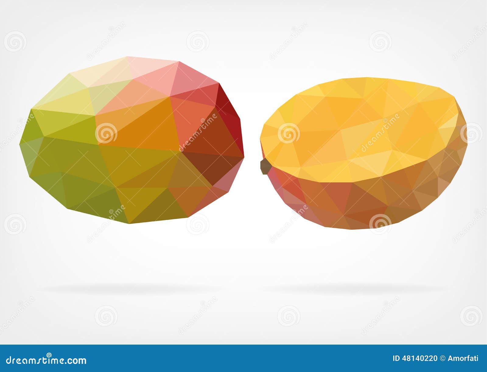 Mango Fruit Tree Branch With Foetus And Leaves On Blue Background. Hand ...