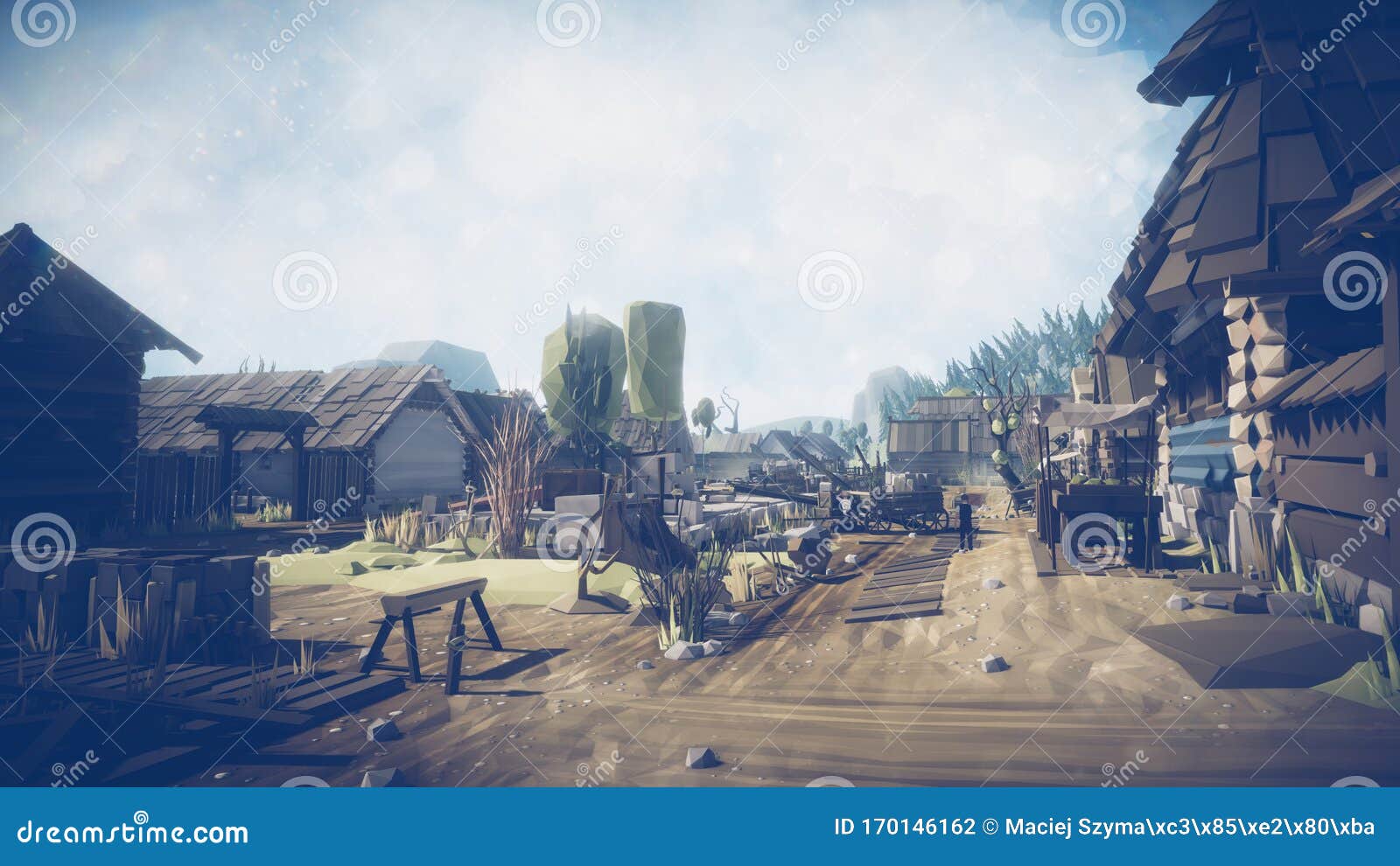 Low Poly Medieval Town stock illustration. Illustration of stylized ...