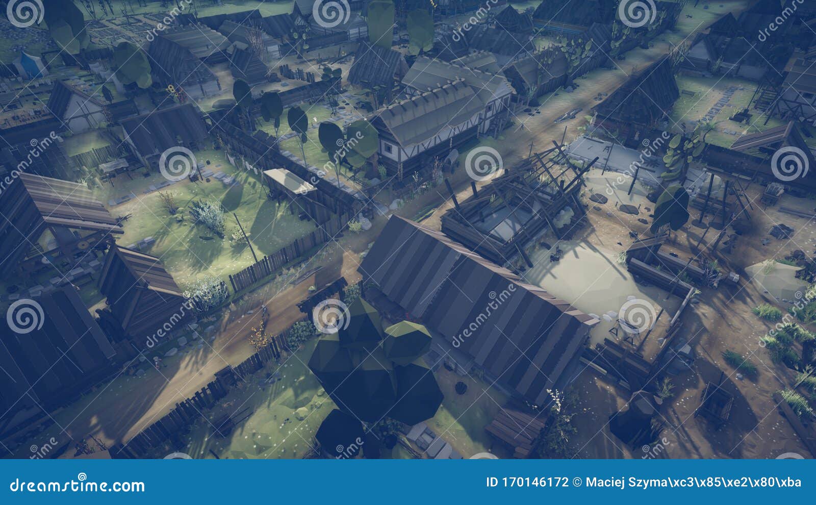 Low Poly Medieval Town stock illustration. Illustration of stylized ...