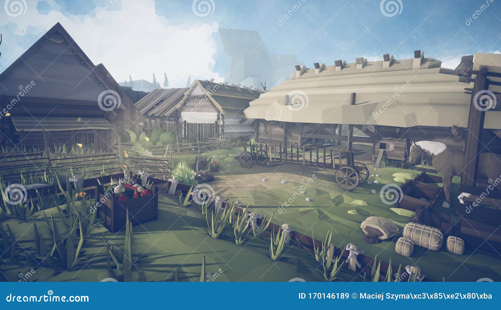 Low Poly Medieval Town stock illustration. Illustration of slavica ...
