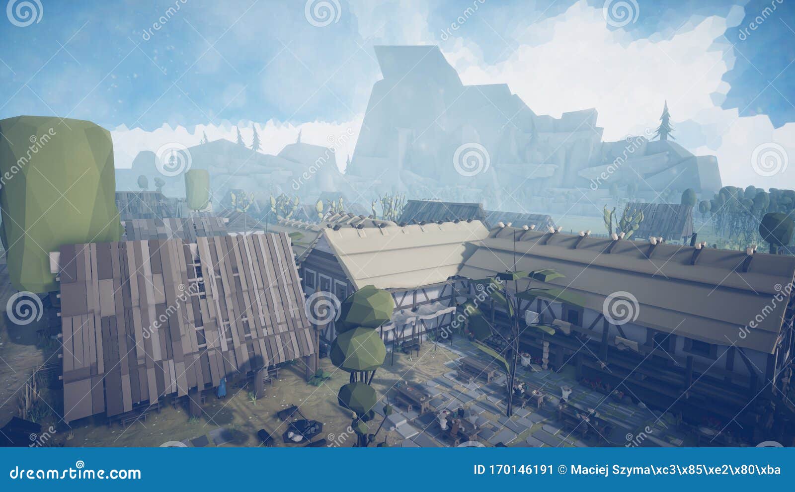 Low Poly Medieval Town stock illustration. Illustration of wallpaper ...