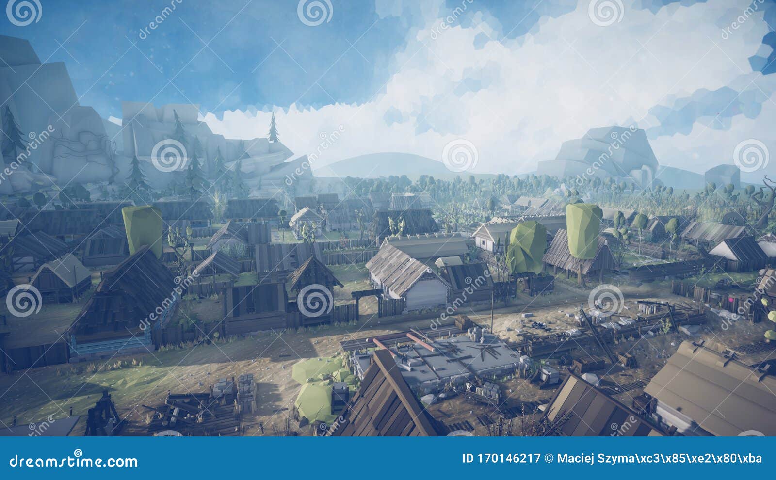 Low Poly Medieval Town stock illustration. Illustration of template ...