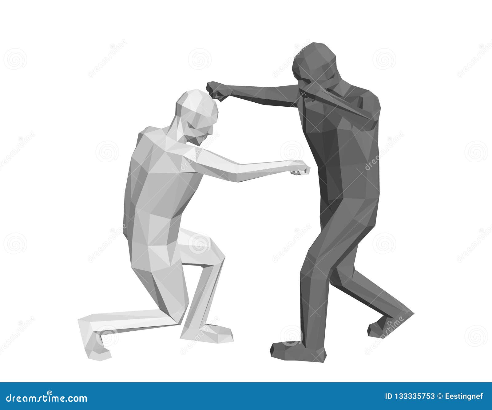 Low Poly Men Fighting. Isolated on White Background. Vector ...