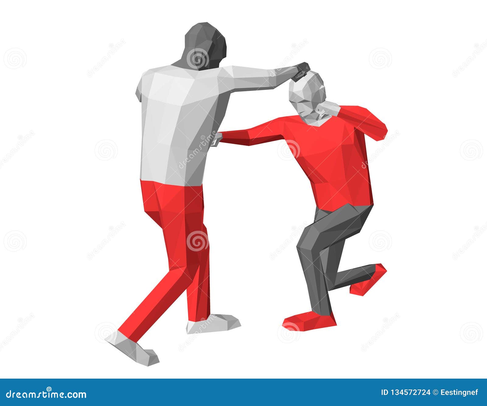 Low Poly Men Fighting. Isolated on White Background. Vector ...
