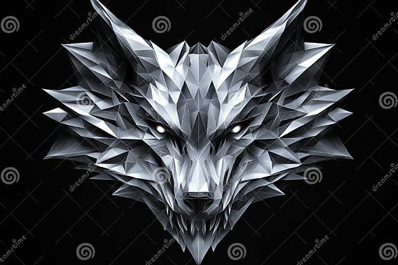 Low-poly Metallic Wolf Head, Sharp Angles, Dark Background, Fierce ...