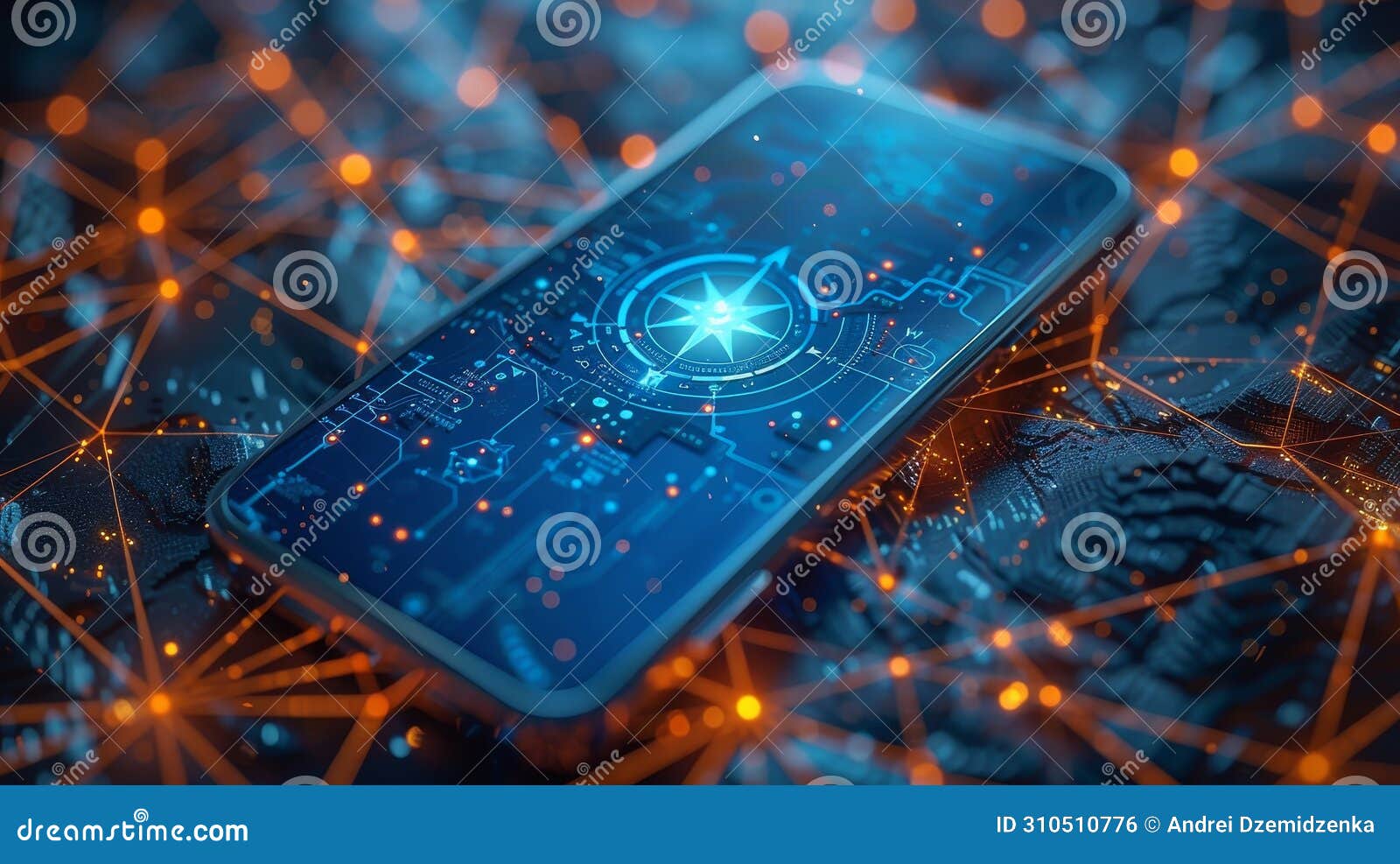 Low Poly Mobile Phone with White Screen and Compass. Geometric ...