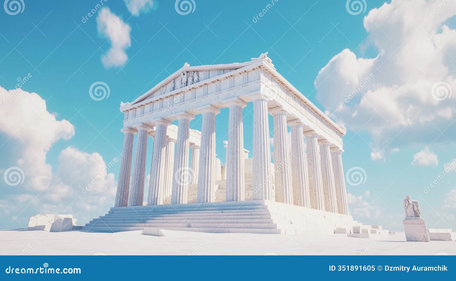 A Low-poly Model of a Classical Greek Temple Beneath a Striking Blue ...