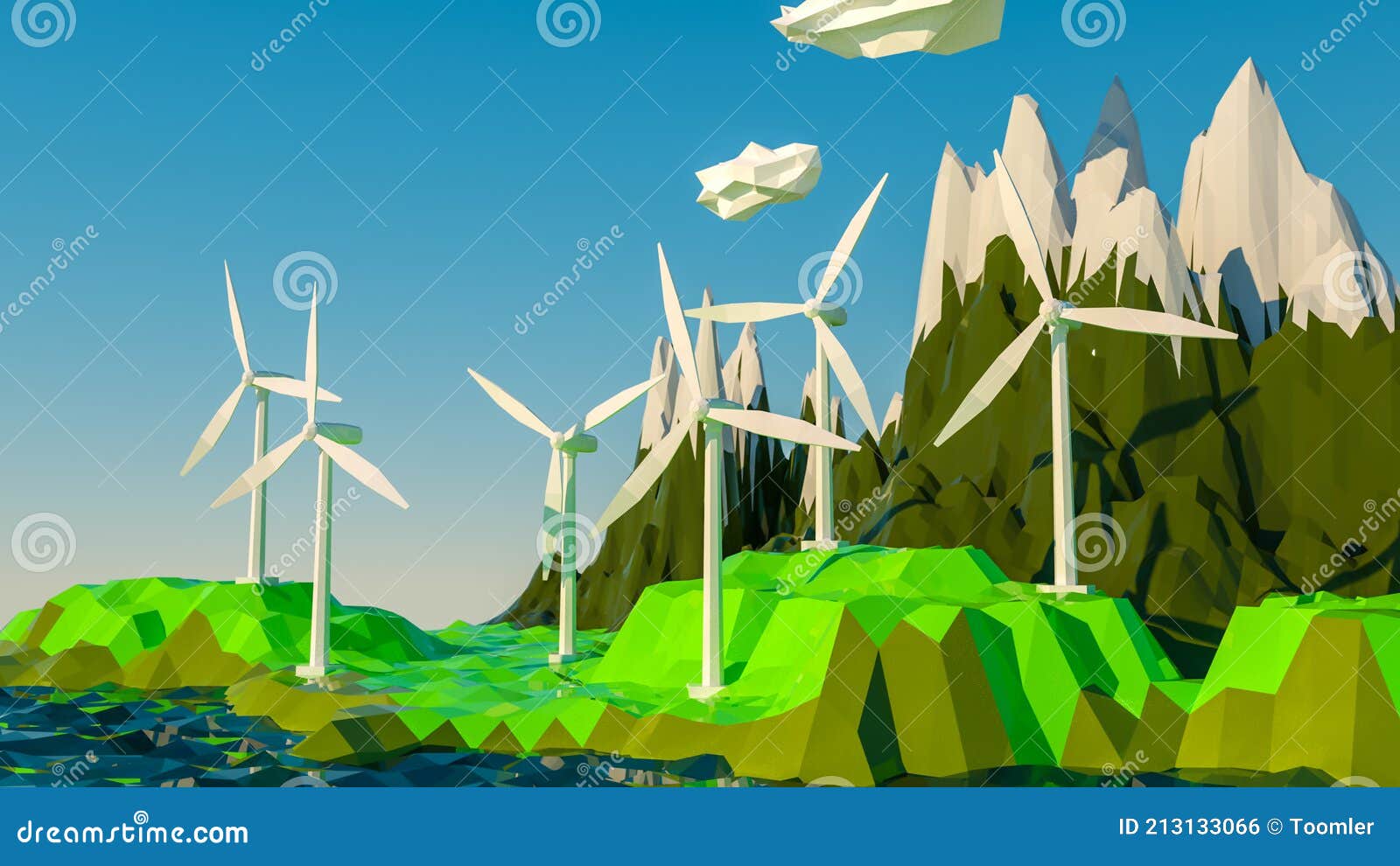 Low Poly Model of a Wind Farm on a Low Poly Landscape. Alternative ...