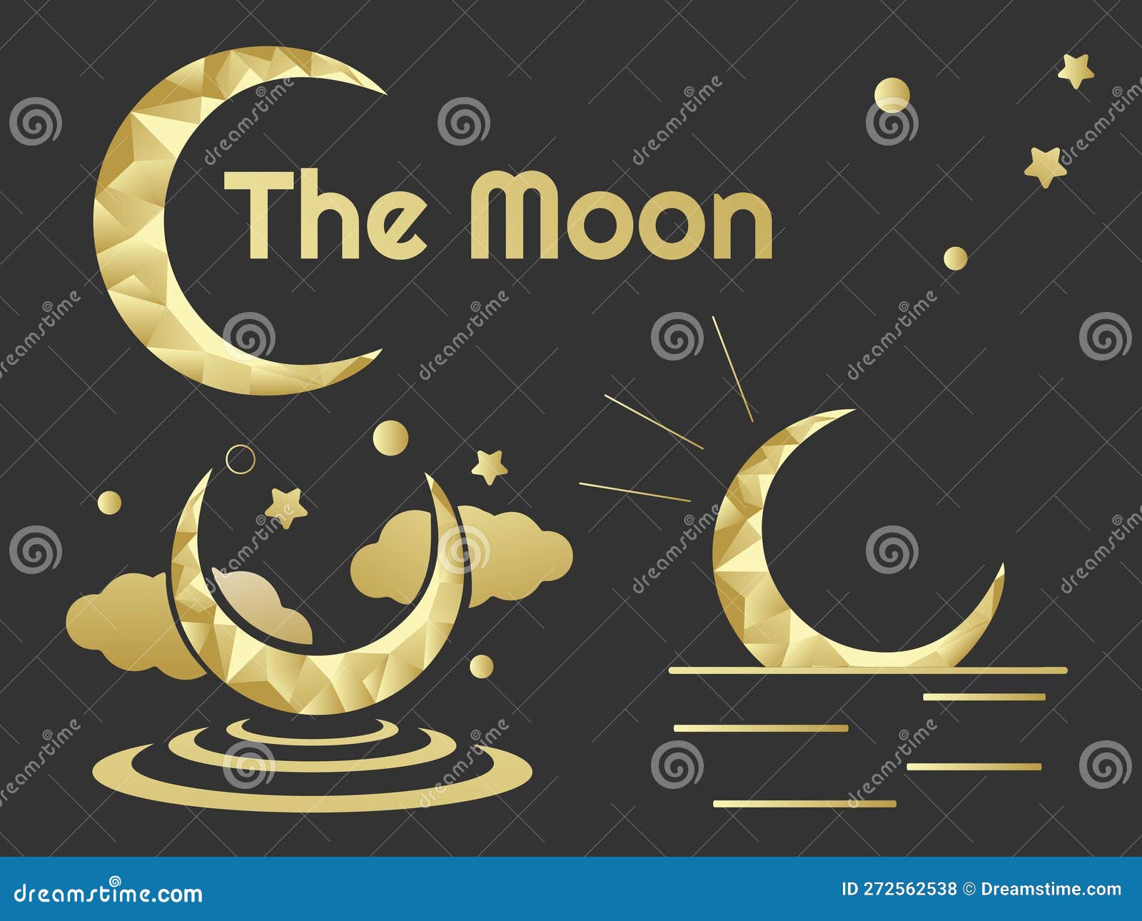 Low Poly Moon Gold Moon Vector Water Cloud Pack. Stock Vector ...