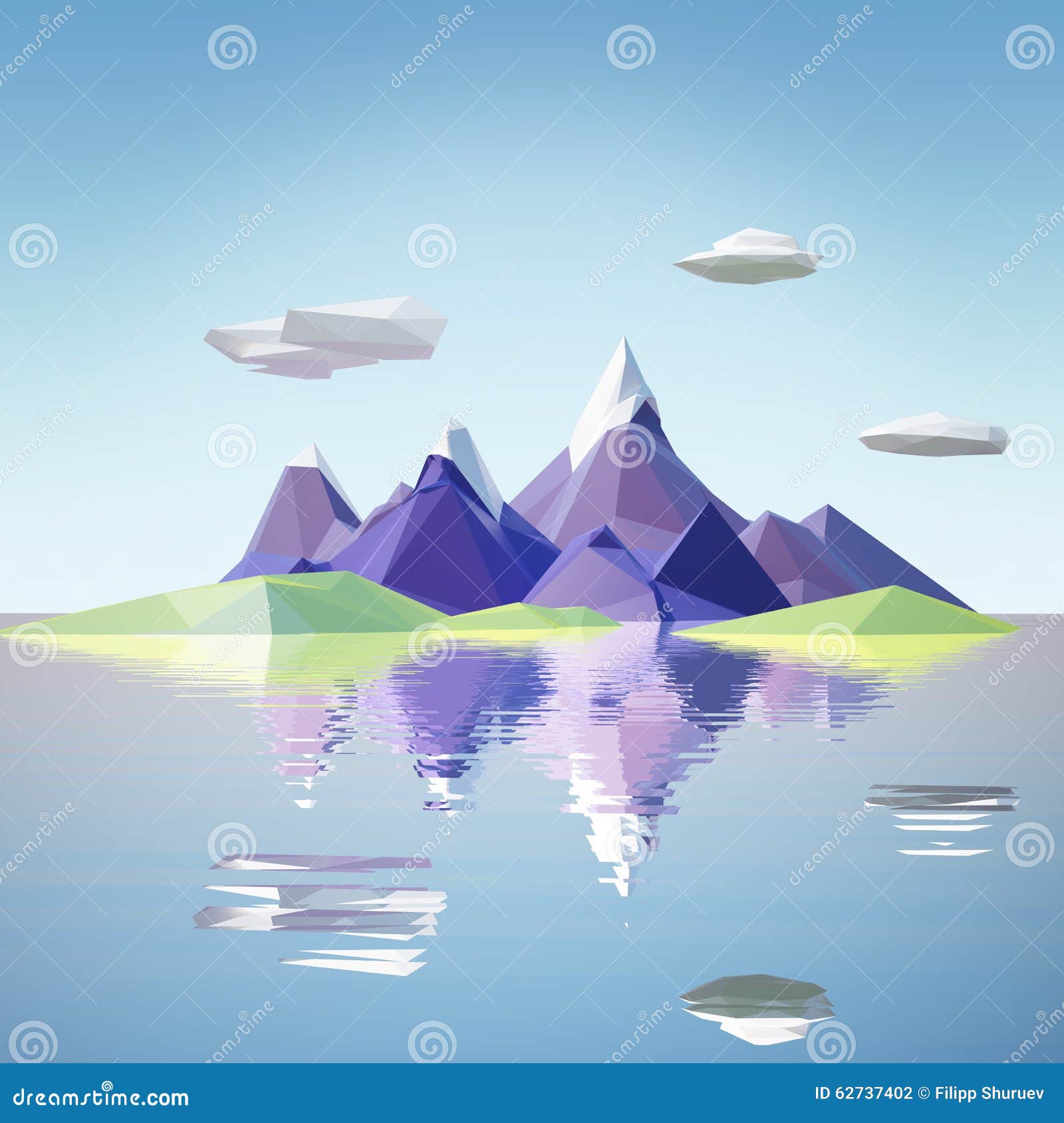 Low Poly Mountain Landscape with Water Stock Illustration ...