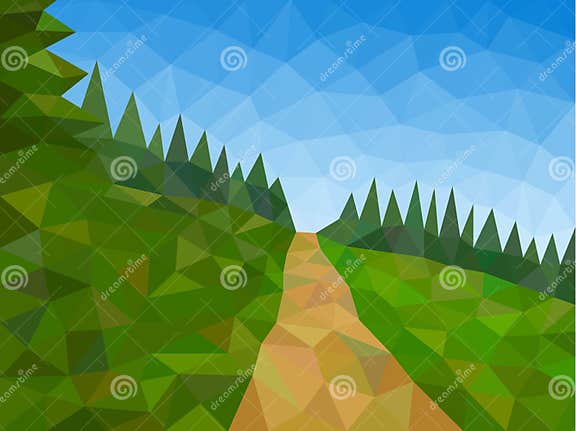 Low Poly Mountains with Blue Sky and Path Stock Vector - Illustration ...